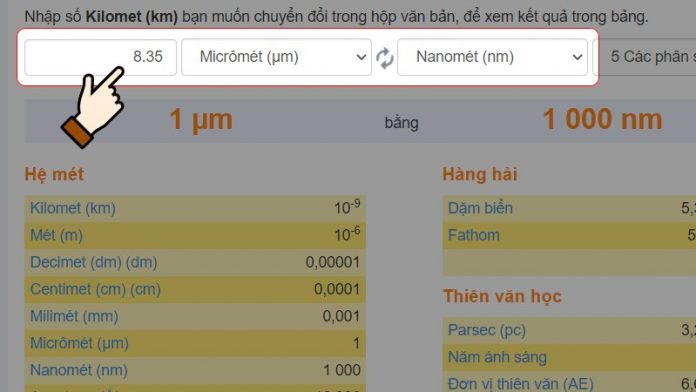 1 micromet bằng bao nhiêu mm, cm, dm, m, km? Đổi 1 um sang mm