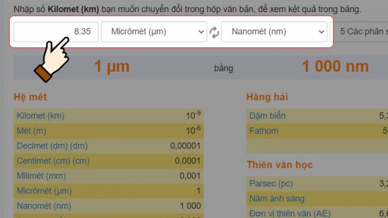 1 micromet bằng bao nhiêu mm, cm, dm, m, km? Đổi 1 um sang mm