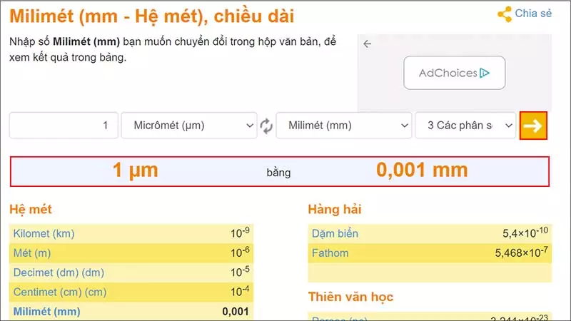 1 micromet bằng bao nhiêu mm? Cách quy đổi micromet bằng công cụ ...