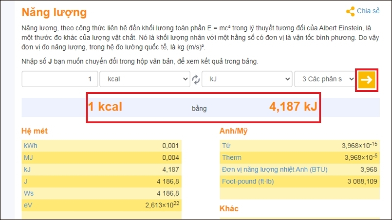 Cách quy đổi kcal sang kJ, kWh, J, eV đơn giản bằng công cụ – DINHNGHIA ...